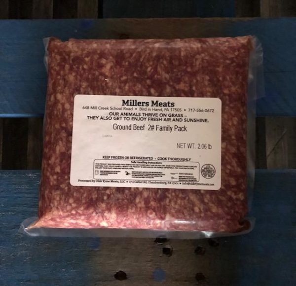 Ground Beef – 2 lb Fam Pack at $9 Per lb – Amos Miller Organic Farm